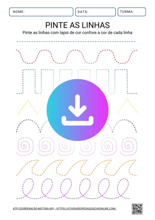 Atividade Pedagógica de Coordenação Motora - Pinte as Linhas ...
